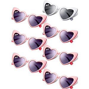 Dunzy 7 Pairs Bachelorette Sunglasses Retro Heart Bride Sunglasses Vintage Wedding Sunglasses for Bridesmaid Bridal Party (White, Pink, Grey)