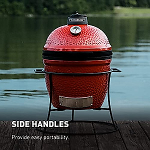 Kamado Joe KJ13RH Joe Jr. 13.5 inch Portable Charcoal Grill with Cast Iron Cart and Heat Deflectors, Blaze Red