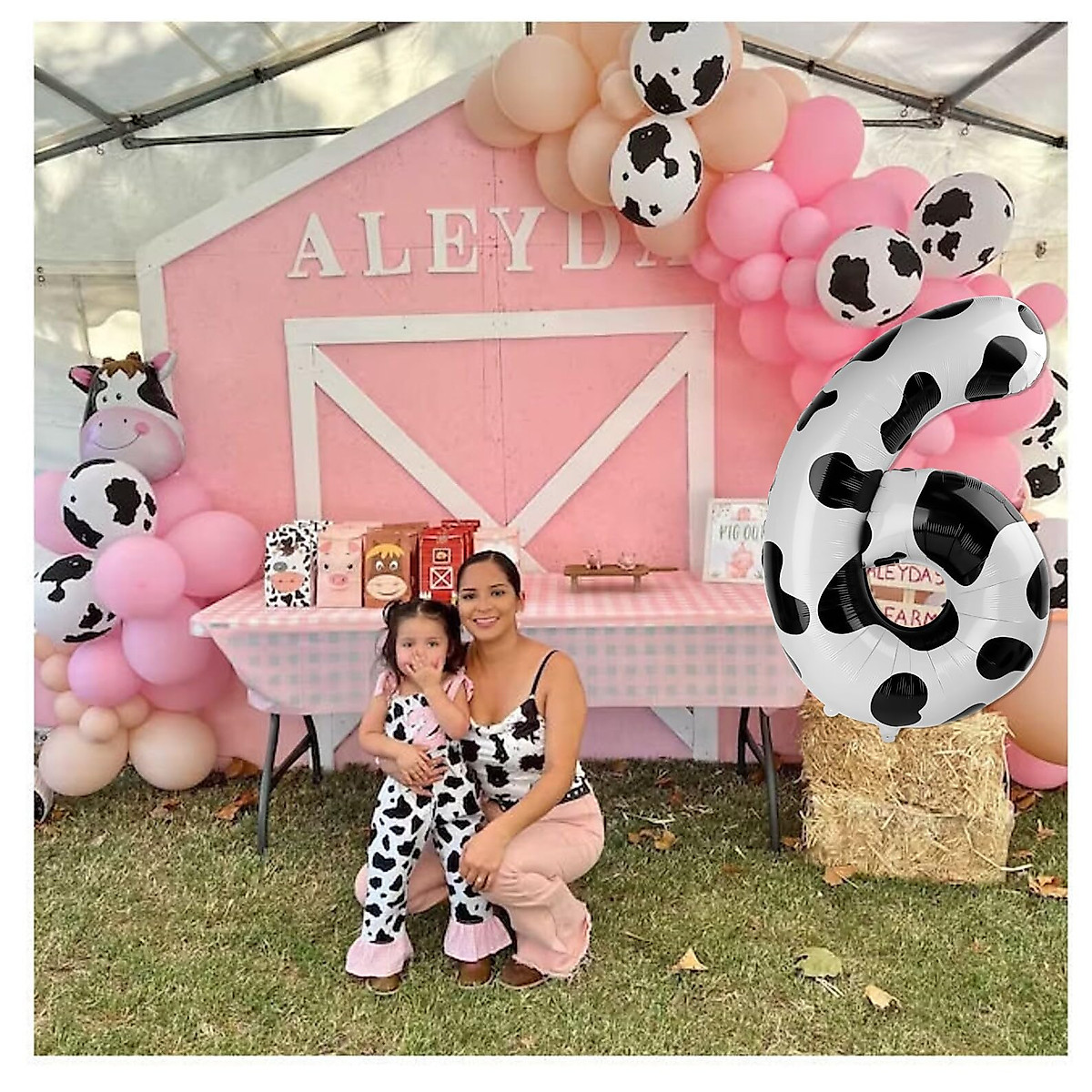 IWERP Cow Print 40 Inch 1st Number Balloon, Unisex Birthday Decorations, Farm Animal Party Supplies, Self Sealing, Reusable
