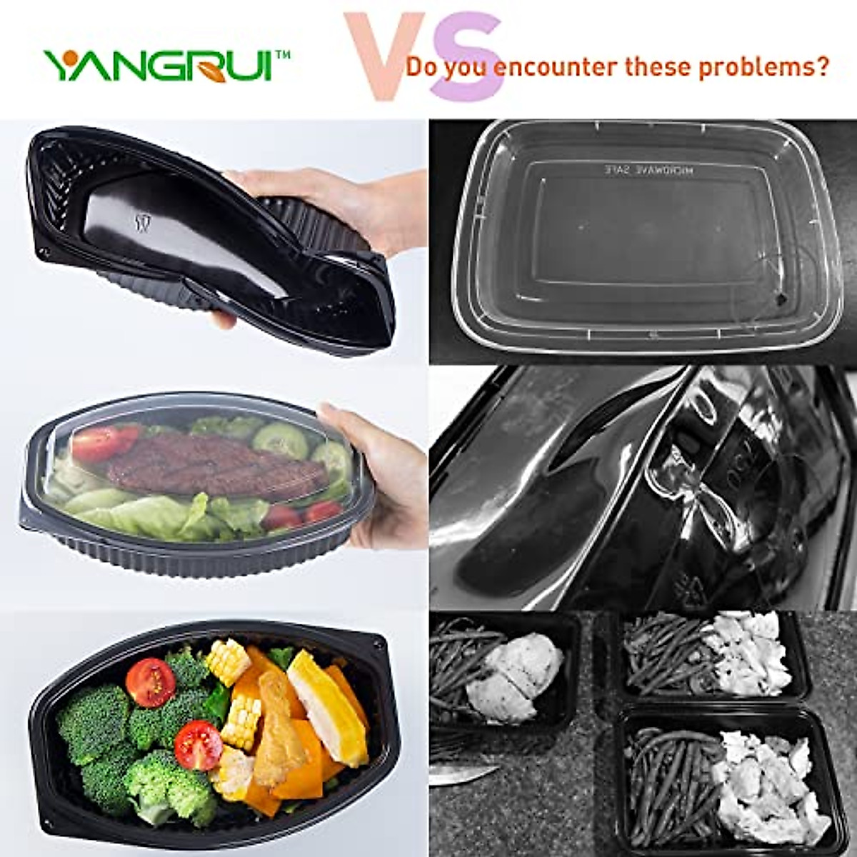 YANGRUI Take Out Containers, Shrink Wrap 40 Pack 32oz Leak Proof Reusable Machine Washable Meal Prep Container BPA Free Microwave Freezer Safe To Go Containers