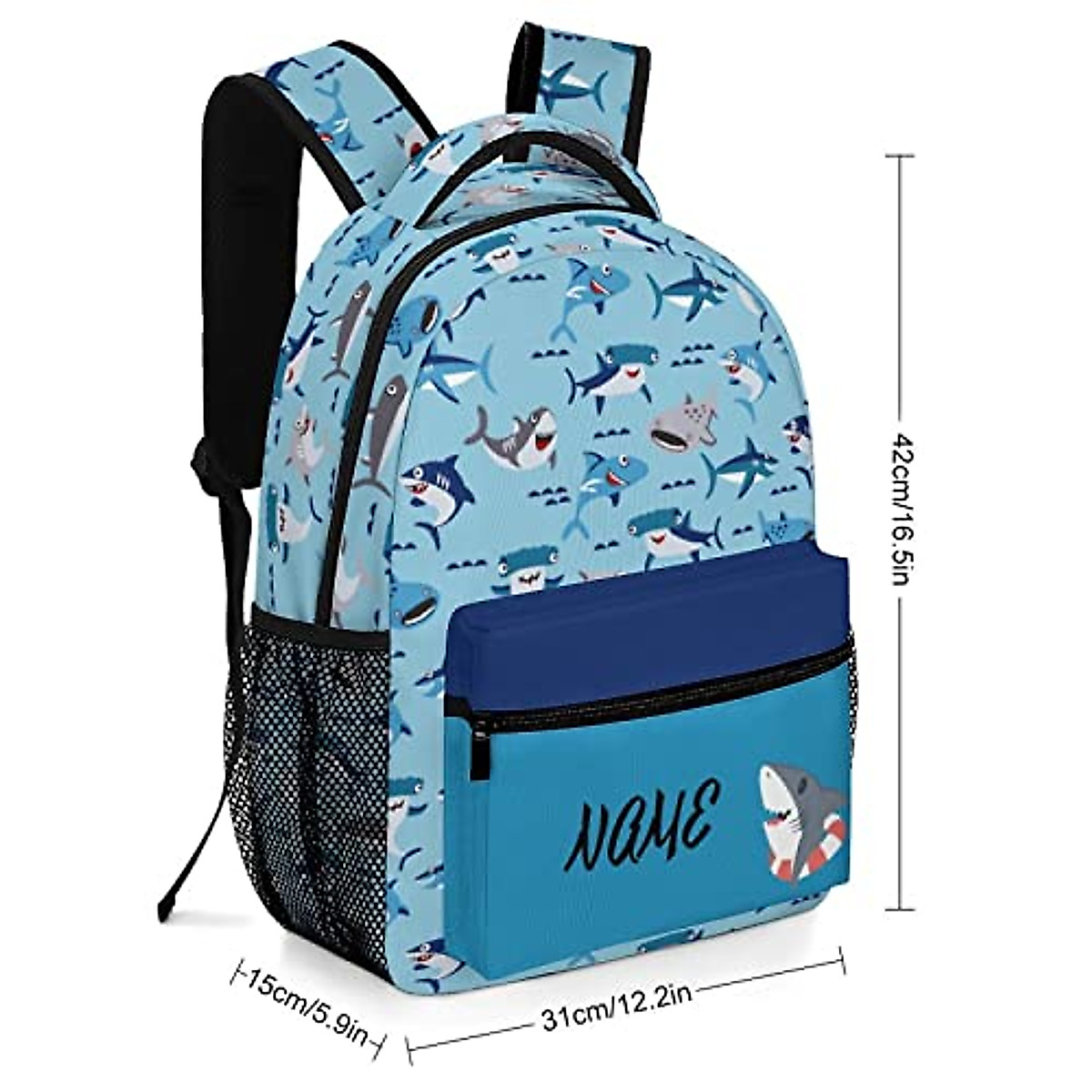 Mrokouay Custom Kid Backpack Cute Shark Personalized School Bookbag with Your Name, Customization Casual Bookbags for Student Girls Boys