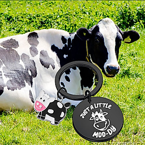 PLITI Cow Gifts Cow Lover Jewelry Cow Friendship Gifts Farmer Gifts Farming Gifts Just a Little Moo-dy Funny Heifer Keychain (little moo-dy BL)