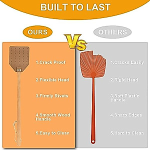 Dirza Leather Fly Swatter for Indoors/Outdoors, Heavy Duty Flyswatter with Walnut Wood Handle 19.7" Long Fly swatted Manual for Bug, Flies, Bees, Mosquitoes