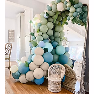 The Big One Balloon Garland Arch Kit, 147 pcs Haze Fog Blue Pastel Green and Apricot Balloons for Beach Party Boho Bridal Surf Theme First Birthday On Board Woodland Baby Shower Supplies (Blue)