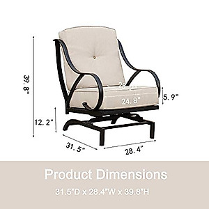 Top Space Rocking Motion Patio Chair Outdoor Deep Seating Club Chair Metal Furniture Set with Soft Cushion Sturdy Metal Frame Furniture for Garden Yard Lawn Poolside (2PCS, White)