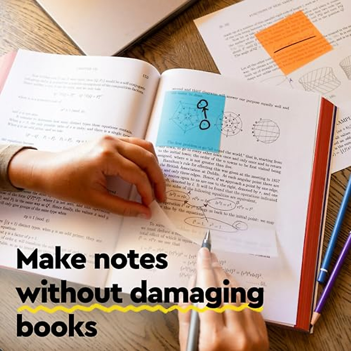 Post-it Transparent Notes, 2.8 in. x 2.8 in., Blue, Pink, Green and Orange Sticky Notes, School Supplies, Office Products, Great for Studying, 8 Pads