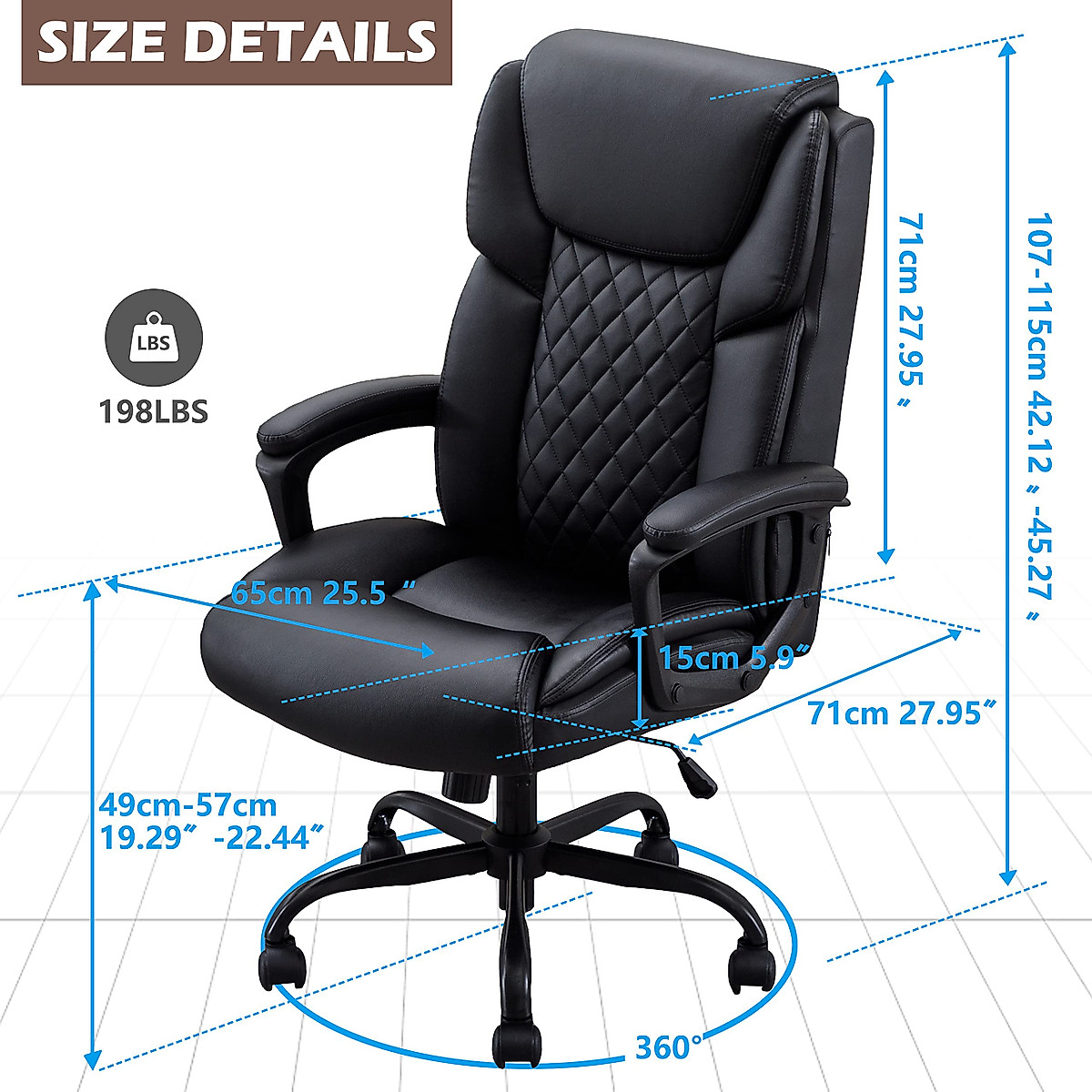 DYHOME Office Chair High Back Black Leather Executive Ergonomic Lumbar Support, Big and Tall Comfortable Home Office Computer Desk Chair Metal Base Modern Managerial Chair