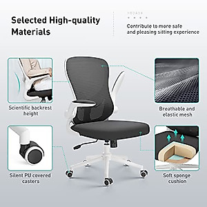 Hbada Ergonomic Office Chair Work Desk Chair Computer Breathable Mesh Chair with Adjustable Lumbar Support and Flip Up Arms, White