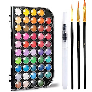 GETHPEN Watercolor Paint Set, 48 Colors Non-toxic Watercolor Paint with a Brush Refillable a Water Brush Pen and Palette, Washable Water Color Paints Sets for Kids, Adults, Beginners and Artists