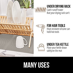 Gorilla Grip Silicone Oven Mitts Set and Silicone Dish Drying Mat, Both in Almond Color, Oven Mitts are Heat Resistant, Drying Mat is Size 16x12, 2 Item Bundle