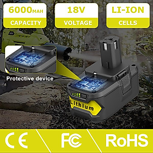 Powilling 6000mAh 18v Lithium Battery Replacement for Ryobi 18-Volt 18L50 ONE+ P104 P105 P102 P103 P107 P108 P109 Cordless Tool