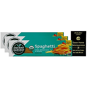 Ancient Harvest Organic Gluten-Free Corn Brown Rice Quinoa Blend Pasta | Spaghetti (8 Ounces) | 3 Count Plus Recipe Booklet Bundle