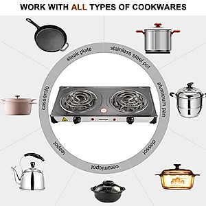 HAITOP Countertop Burner Electric Double Burners 2000 Watts Electric Hot Plate Temperature Controls Power Indicator Lights Easy to Clean