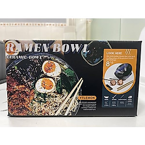 YTLEMON Ramen Bowls Set of Ceramic, 2 Sets of 34 Ounces Large Japanese Serving Bowls with Chopsticks and Spoons Forks, Dinnerware for New Apartments Suitable as Housewarming Gifts (A: Blue)