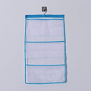 Amosfun Bathroom Organization and Storage 6 Storage Pockets Hanging Mesh Shower Caddy Space Saving Bathroom Accessories Quick Dry Bath Organizer with Single Hook (Sky- Blue)