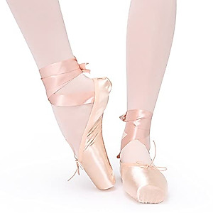 Ballet Pointe Shoes for Girls Women Professional Dance Shoes with Ribbon Toe Pads Pink