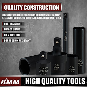 AMM 3/8" Drive Impact Socket Set, 48-Piece Standard SAE (5/16 to 3/4 inch) and Metric (8-22mm) Size, 3" and 6" Drive Extension Bar, Impact Universal Joint, 3/8" to 1/2" Impact Adaptor, CR-V