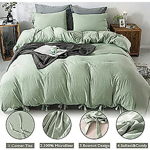 annadaif Green Duvet Cover Twin Size, 2 Pieces Soft Washed Microfiber Duvet Cover Set, Comforter Cover with Bowknot Bow Tie (1 Duvet Cover 66x90 Inch, 1 Pillowcases) Easy Care Bedding Set