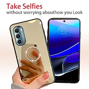 for Moto G Stylus 5G 2022 Case for Girls Women Mirror Make up Luxury Stylish Slim Shockproof Drop Protection Cover with Ring Kickstand for Stylus 5G 2022 (Mirror Gold)