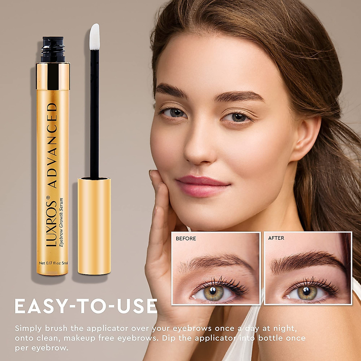 LUXROS Advanced Eyebrow Growth Serum: USA Made Eyebrow Serum for Strong Full Thick Eyebrows - See Results as Soon as 4 Weeks to 60 Days (5 ml)