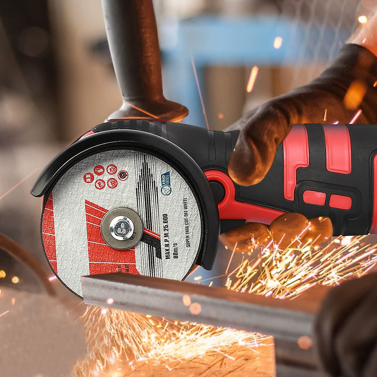 Cordless Angle Grinder 18V 550W, Battery Mini Angle Grinder, Power Angle Grinder Tool, Brushless Angle Grinder Electric Handheld Cutter Machine for Grinding Cutting Polishing with Suitcase (Red)