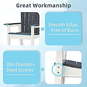 OTSUN Outdoor Tall Adirondack Chairs, Patio Bar Stool Chair with High Back, 400lbs, Widened Arms, All-Weather Balcony Chair for Backyard, Garden, Yard - Dark Grey