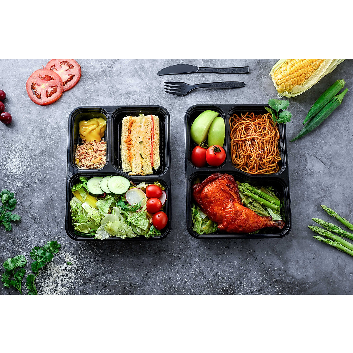 Glotoch Meal Prep Container,150Pack 1,2,3 Compartment Reusable Food Storage Containers For Lunch, Leftover.Disposable Black Plastic Containers With Lids To Go Container-BPA-Free Microwave Safe