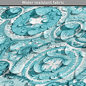 Ambesonne Aqua Fabric by The Yard, Hippie Floral Leaves Mandala Rounds Traditional Elements Print, Decorative Fabric for Upholstery and Home Accents, 1 Yard, Turquoise White