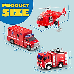 JOYIN Toddler Fire Truck Toys for 3 4 5 6 7 Year Old Boys - Fire Engine, Emergency Vehicle, Kids Toys Firetruck, Friction Powered Car with Lights and Sounds, Birthday Gifts for Boys Girls Age 3-9