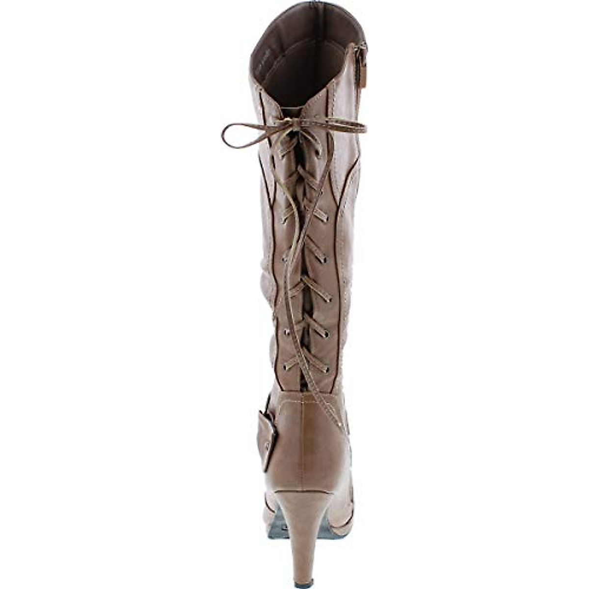 TOP Moda Womens Page-65 Knee High Round Toe Lace-Up Slouched High Heel Boots,Taupe,8.5