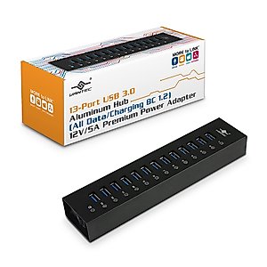 13-Port USB 3.0 Aluminum Hub (All Data/Charging BC 1.2), 12V/5A Premium Power Adapter (UGT-AH131U3-BK)