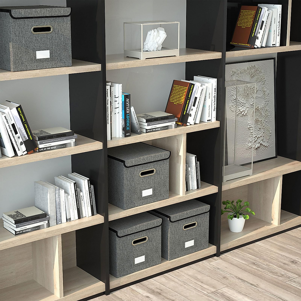 Forlogic File Organizer Box with Lid, Collapsible Linen File Box for Letter/Legal Folder, Filing Box, File Folder Organizer with Hanging Folders for File Storage in Office/Home