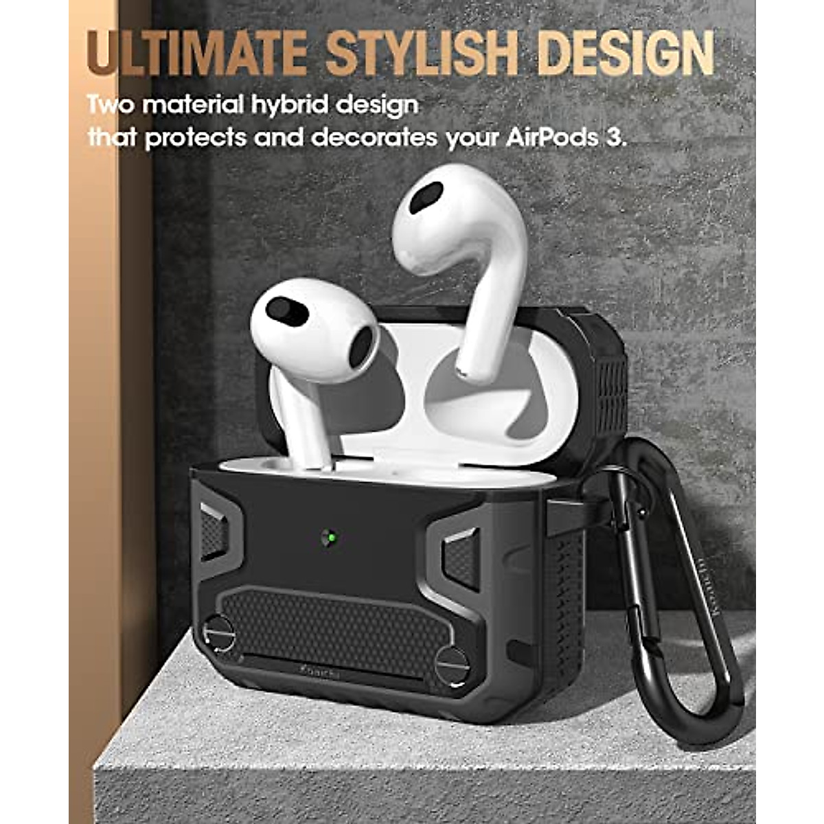 Koaichi Compatible with AirPods 3rd Generation Case(2021), Full-Body Rugged Hard Shell Protective Case Cover with Keychain Designed for AirPods 3 Case, Black [US Patent Registered]