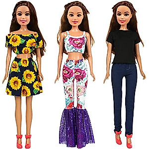 ZITA ELEMENT 3 Sets Fashion 28 Inch Girl Doll Clothes Dress Outfits - Quality Casual Wear Clothes Set, Fashion Sun Flower Off Shoulder Dress and Sequined Flared Pants for 28 Inch Girl Doll Clothing