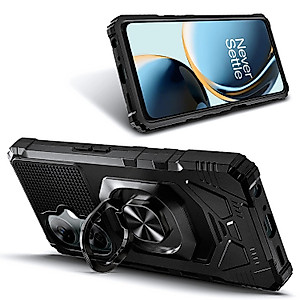 NZND Designed for OnePlus Nord N30 5G Phone Case, Full-Body Protective [Military-Grade], Magnetic Car Ring Holder Cover Case with Tempered Glass Screen Protector (Black)