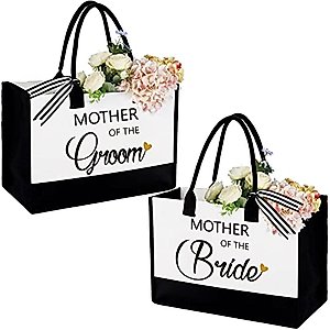 2 Pieces Mother of Bride and Groom Gift Set, Canvas Tote Bag for Mother of the Groom Mother of the Bride, Wedding, Engagement, Bridal Shower for Parents Future Mother in Law Gifts, Shoulder Bag Bulk