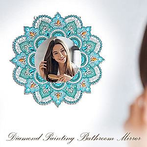 DIY Diamond Painting Mirror Mandala Crystal Diamond Painting Kit Plate Shaped 5D Diamond Art Makeup Mirror for Adults Kids Beginners Christmas Birthday Gifts Art Crafts Home Wall Table Decor (Bright)