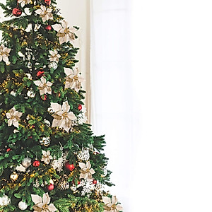 36 Pieces Christmas Glitter Poinsettia Faux Flowers Christmas Flowers Decorations Wedding Xmas Tree New Year Ornaments(Gold)