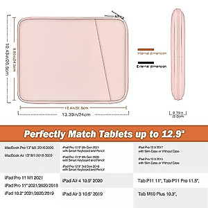 MoKo 12.9 Inch Tablet Sleeve Bag, Compatible with iPad Pro 12.9 M2 2022/2021/2020/2018/Pro 12.9 2017, Surface Laptop Go 12.4", Galaxy Tab S8+ 12.4", Waterproof Bag Carrying Case with Pocket, Pink