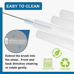 Replacement Reusable Straws for BuildLife 1/Half Gallon Water Bottle 128oz/64oz - 4 Set 10'' Long,Outer Diameter 0.374'' Cut Short to Fit Bottles,with 2 Cleaning Brush