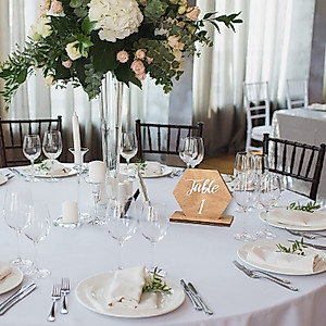 20 Pieces Wooden Table Numbers 1-20 Wedding Table Numbers Hexagon Shape Rustic Wooden Numbers with Holder Base for Wedding Event Party Decoration