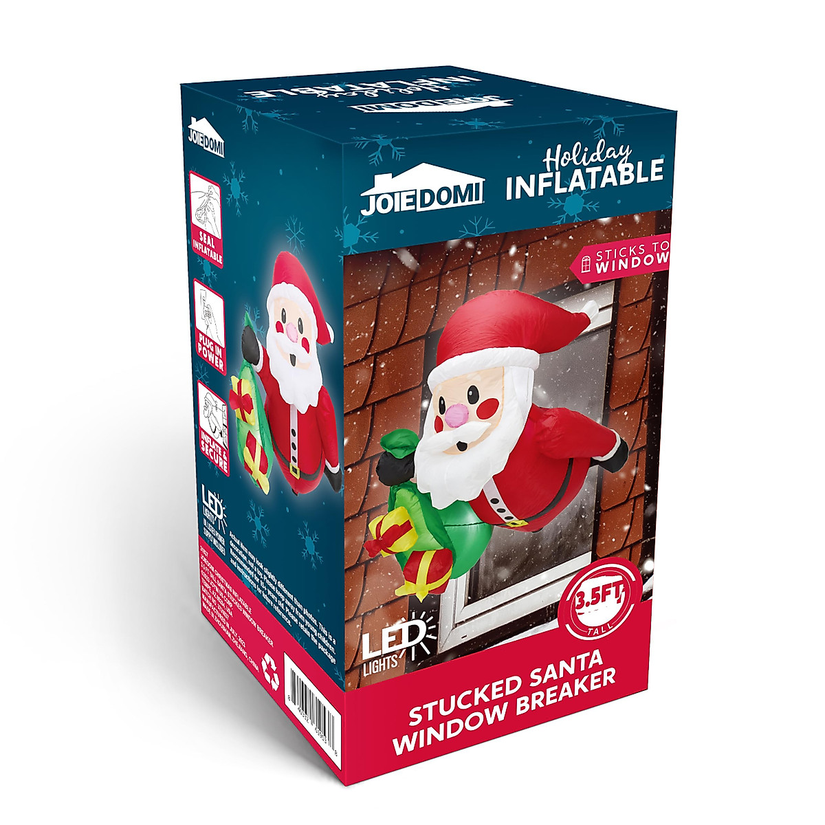 Joiedomi 3.5 FT Tall Christmas Inflatable Santa with Gift Bags Broke Out from Window, Blow Up Inflatable with Build-in LED for Window Decor, Xmas Party Indoor, Outdoor, Yard, Garden, Lawn Decoration