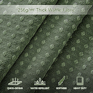 PANGSINNE Sage Green Shower Curtain - Waffle Weave Fabric Heavy Duty for Bathroom, Water Repellent Weighted 256GSM Hotel Quality Machine Washable Bath Curtains with 12 Hooks, 72Wx72H
