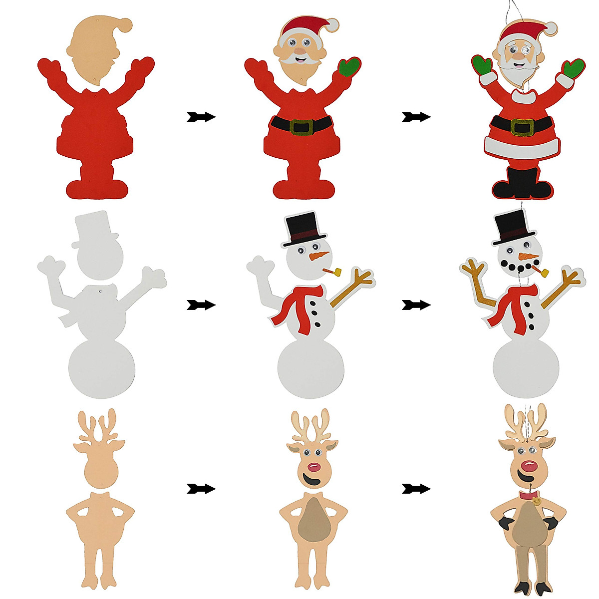 JOYIN 24 Pcs Christmas Crafts Kits Foam Character Art and Craft Set in 6 Different Designs Christmas Hanging Ornaments Holiday Decorations Party Favors Supplies
