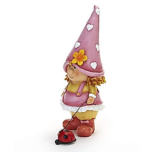 Petunia The Garden Gnome Lawn Sculpture with Ladybug on a Leash