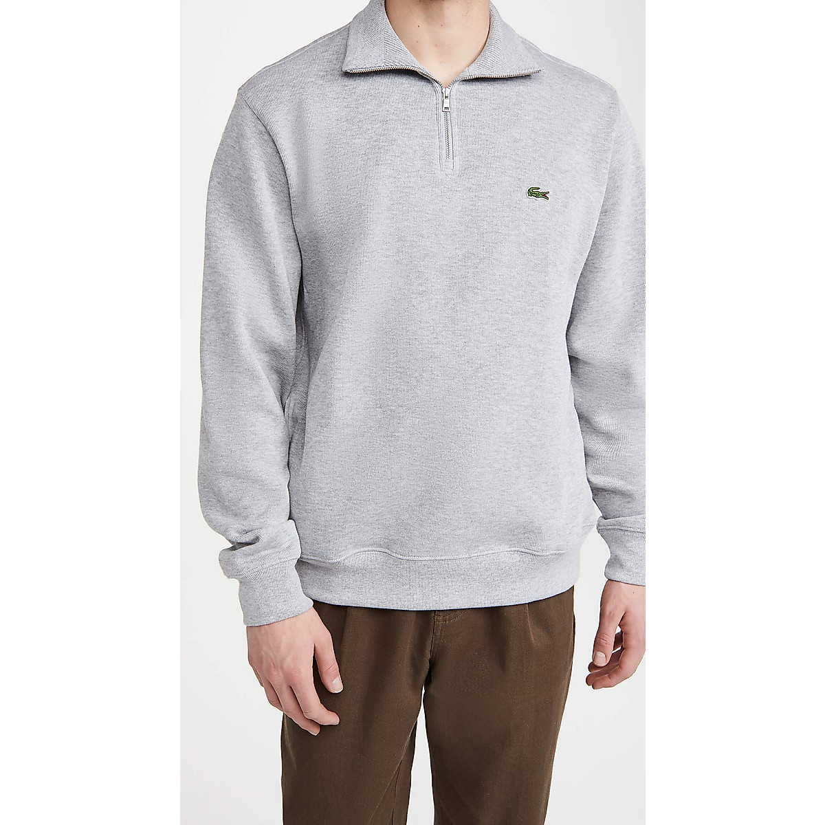 Lacoste Men's Long Sleeve 1/4 Zip Cotton Sweatshirt, Silver Chine, XL