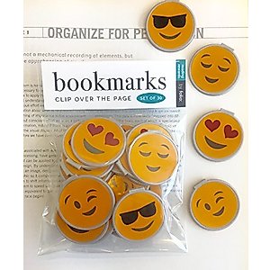 "Clip Over The Page" Emoji Bookmarks - Set of 30 - Emoticon Bulk Bookmarks for Kids Girls Boys Teens. Perfect for Gifts - Student Incentives – Birthday Party Favors – Reading Incentives