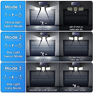 Solar Outdoor Lights, [2 Packs] 225 LED 3 Head Adjustable Motion Sensor Lights, 2500LM 330° Wide Angle Solar Flood Lights, IP65 Waterproof Wall Lamp Security Lights With 16.5Ft Cable for Garden Yard