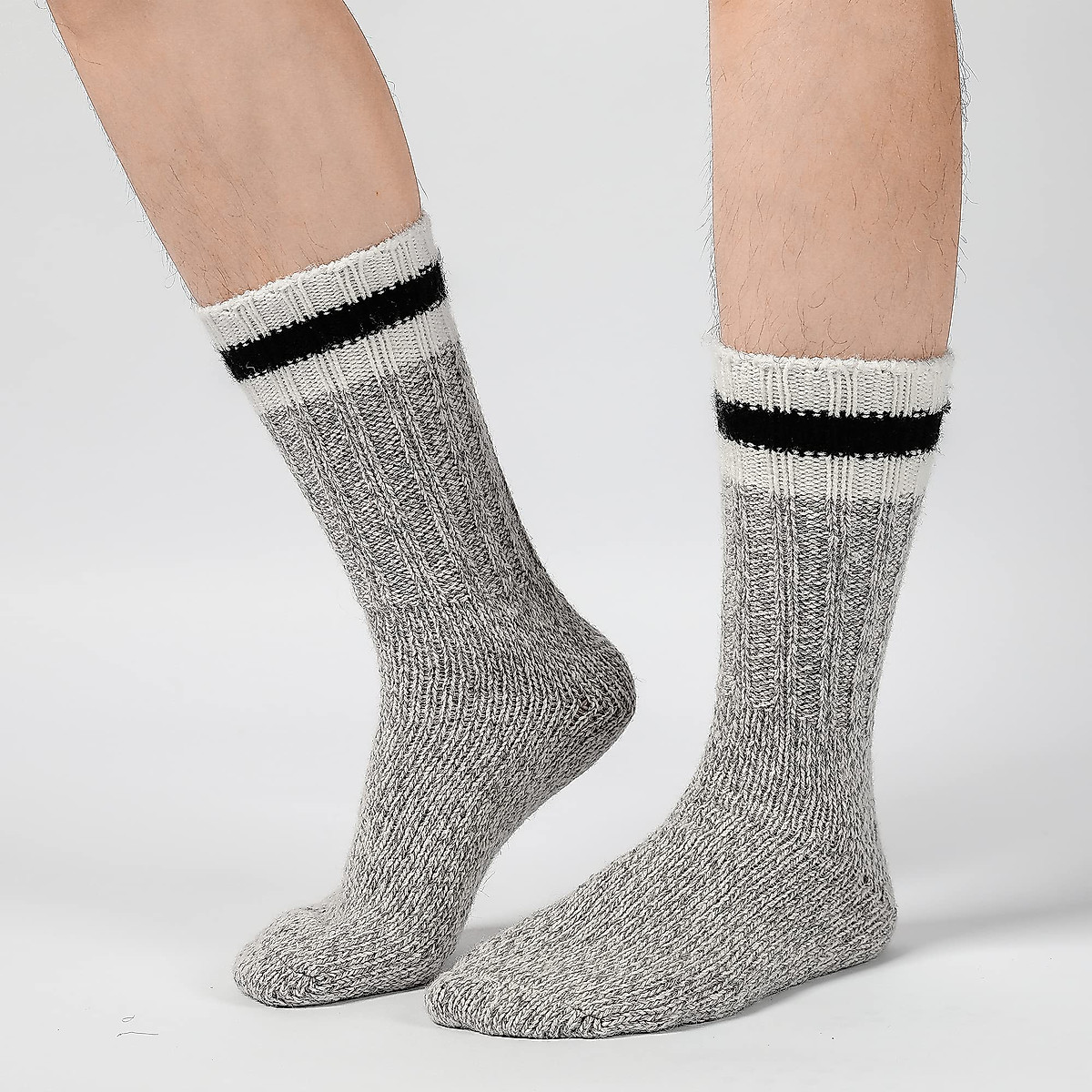 GLENMEARL 2 Pairs Merino Wool Hiking Trekking Winter Thick Warm Boot Crew Socks for Winter,Women,Men,Kids(Red and Black 14-16)