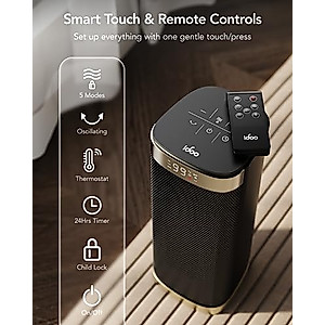 iDOO Space Heater, Portable Electric Heaters for Indoor Use, PTC Ceramic Heating with Thermostat for small Bedroom, Large Room & Office, Remote, 70° Oscillation, 24H Timer, christmas Gifts for home